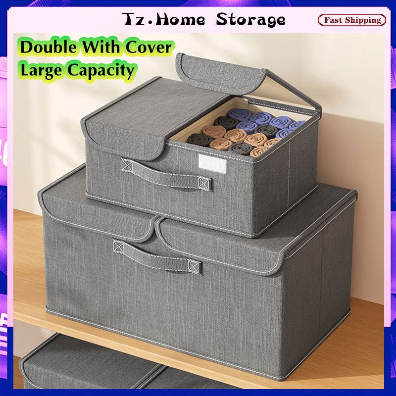 Foldable Double Cover Storage Box Fabric Cloth Wardrobe Laundry Storage ...