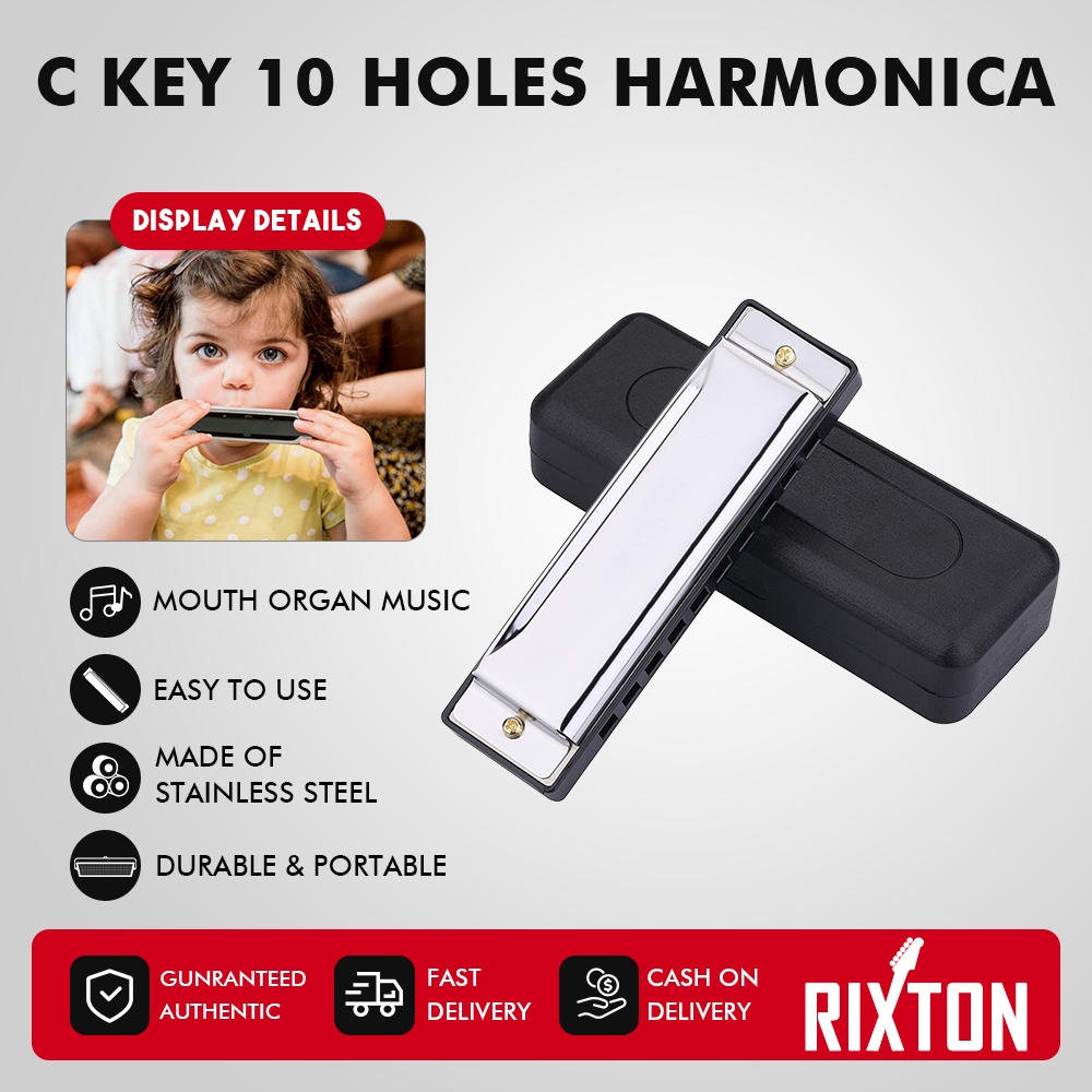 RIXTON Blues Harmonica Mouth Organ 10 Hole C Key with Case, Diatonic ...