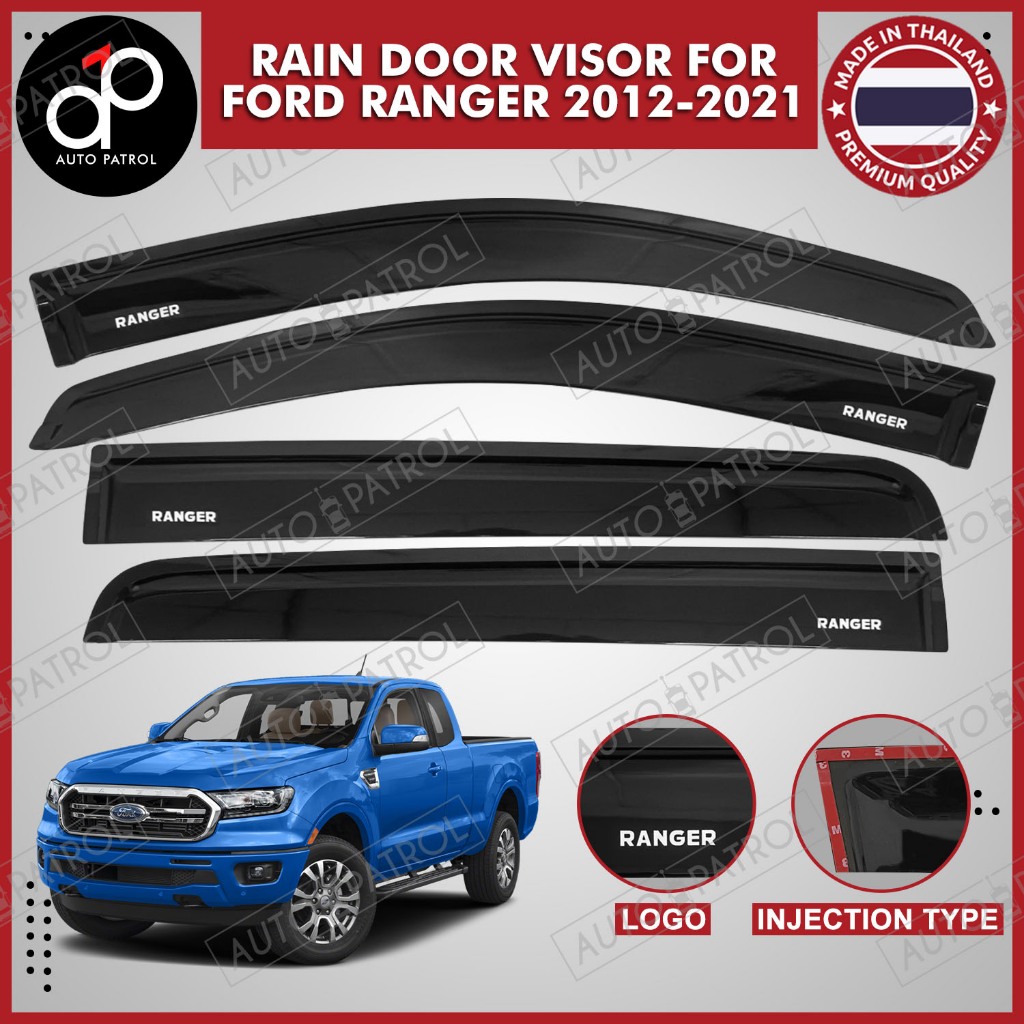 FORD RANGER 2012-2021 Window Door Rain Visor Black (INJECTION TYPE ...