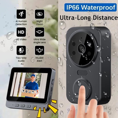 Doorbell With Camera Wireless Waterproof Intelligent Voice Intercom Two ...
