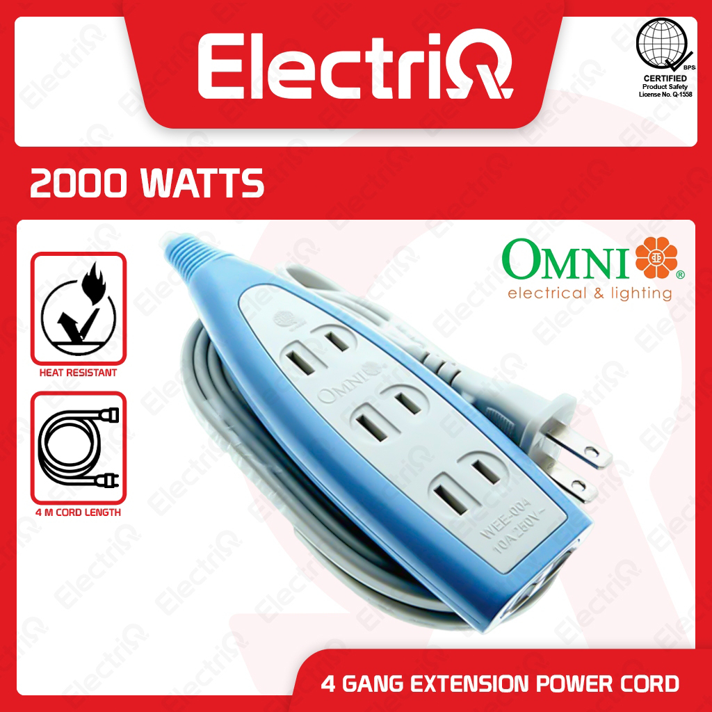 Electriq l Omni Extension Power Cord Cable Set 4 Gang 4 Meter Wire WEE ...