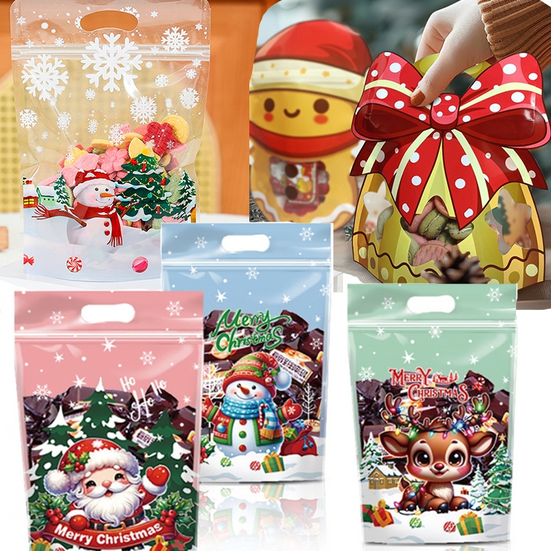 Christmas Zipper Lock Bag Santa Claus Snowman Bag Candy Cookies Gift ...