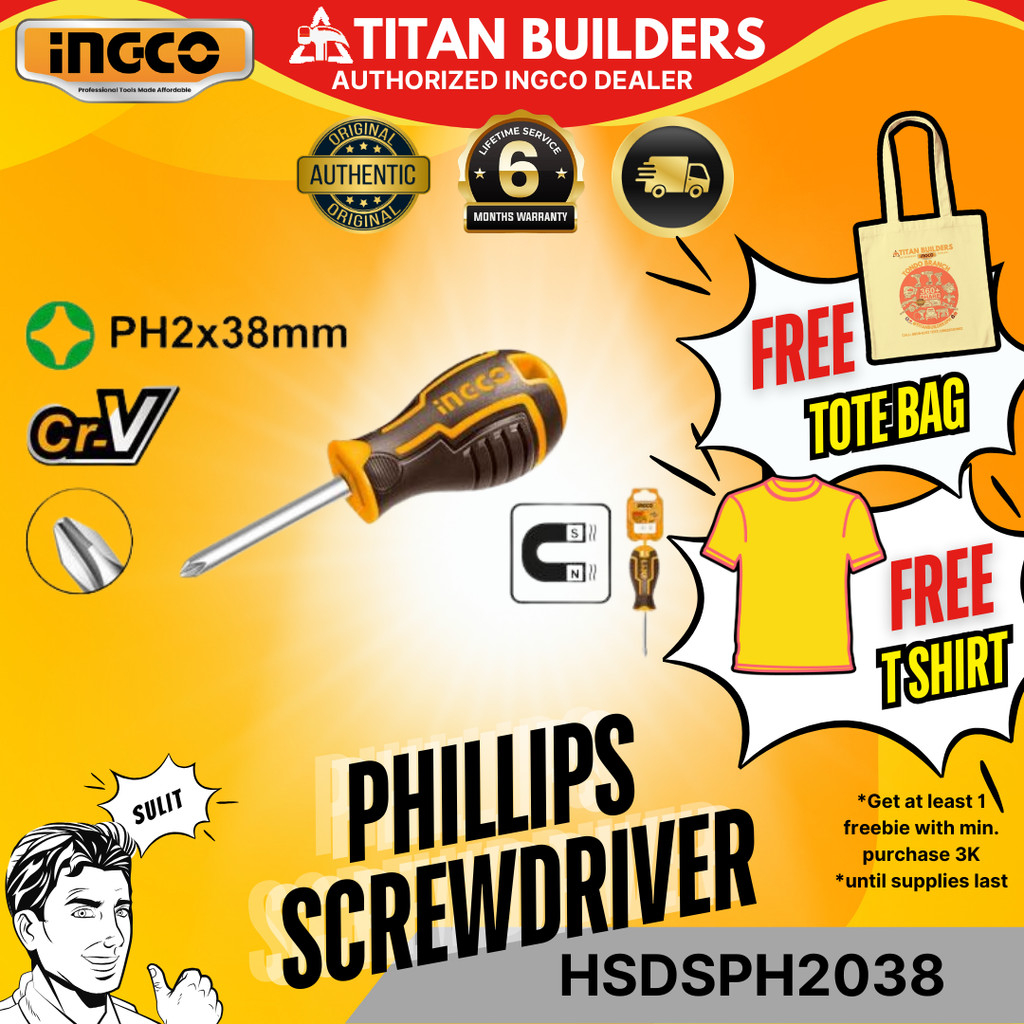 Ingco by Titan Phillips Screwdriver PH2x38mm CR-V Steel | Shopee ...