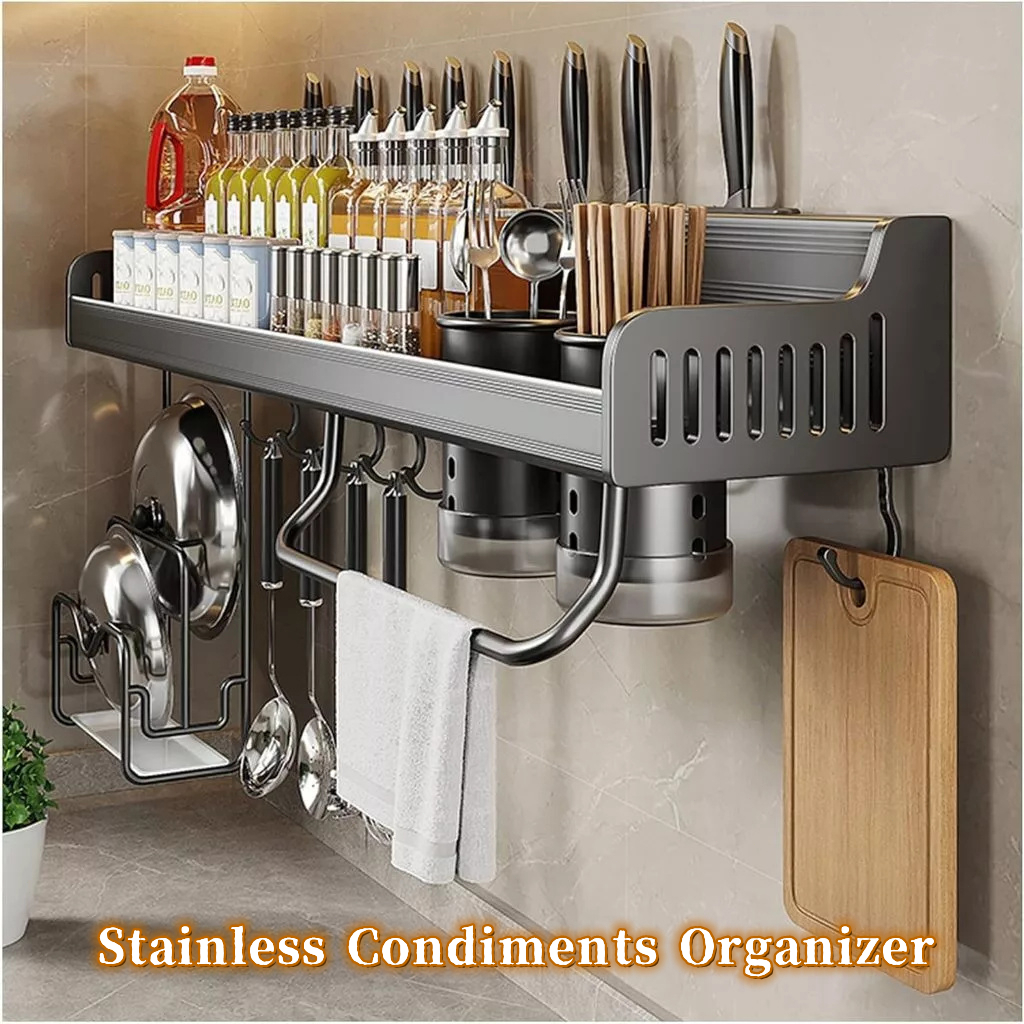 Stainless Kitchen Condiments Organizer storage rack spice wall mounted ...