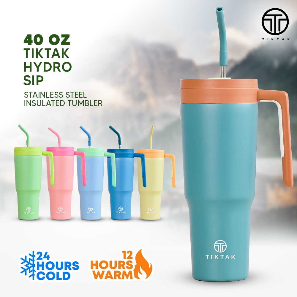 TIKTAK 40oz Hydra Sip Coffee Mug w/ Straw Vacuum Insulated Stainless ...