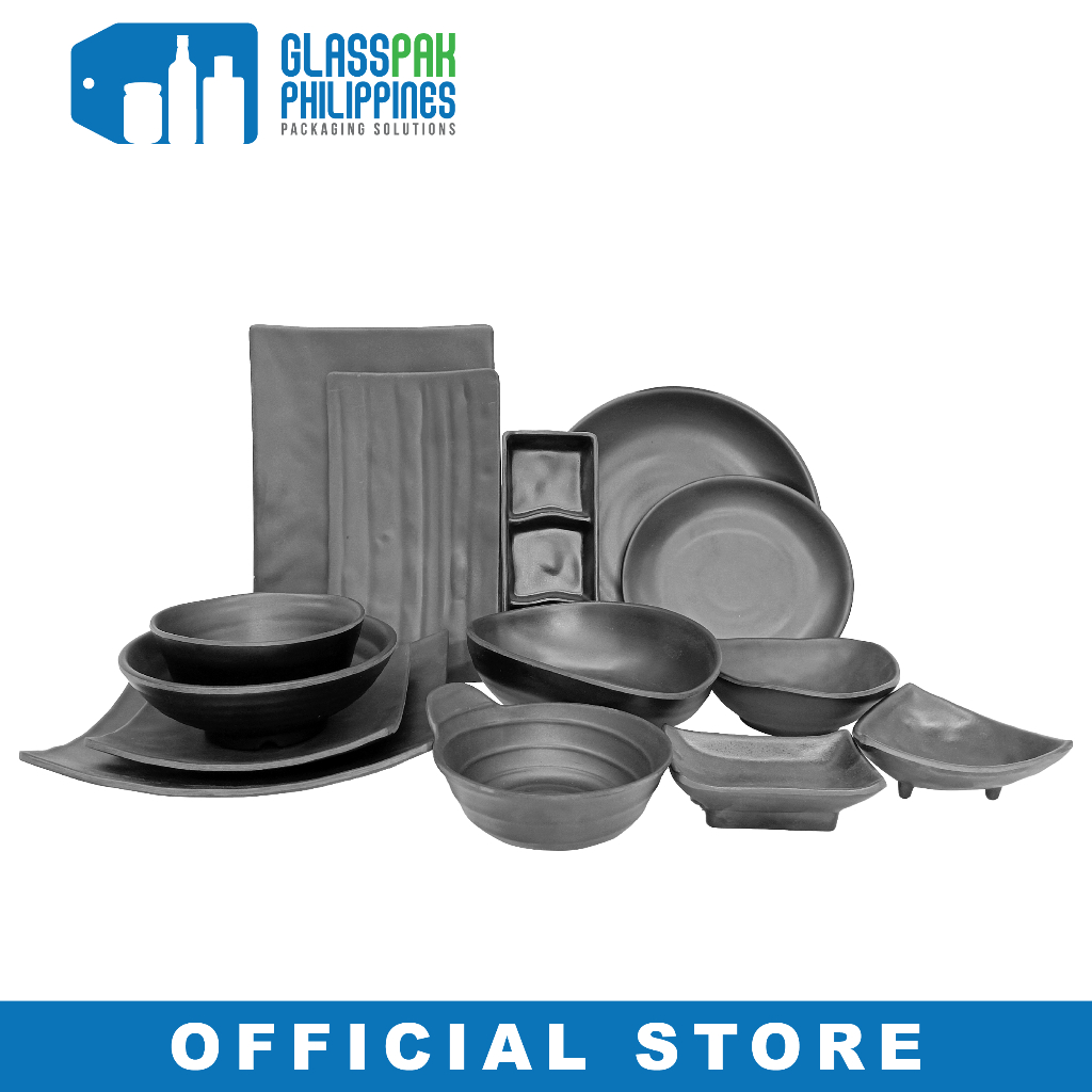 Glasspak Melamine Black Table Wares Set Plate Bowl Sauce Dish Teriyaki ...