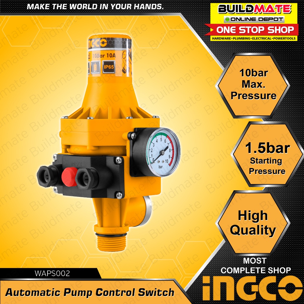 Buildmate x INGCO Original Automatic Pump Control Switch 1/3 HP 10 Bar ...