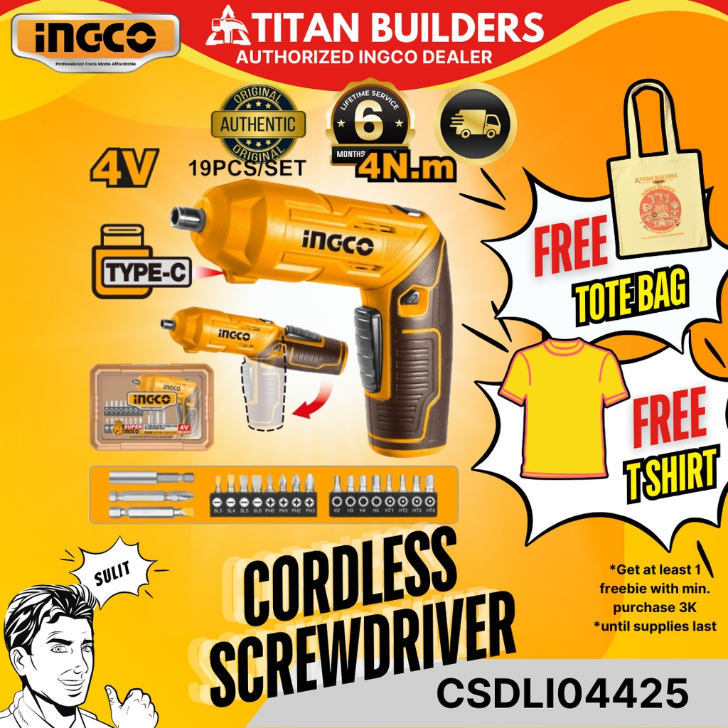 Ingco by Titan Cordless Screwdriver 4V 240rpm USB-C 27 Cr-V bits ...