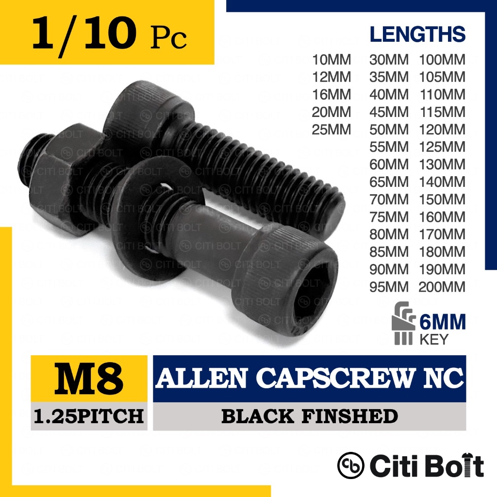 1/10pc M8 - 1.25P NC ( 8MM ) Allen Socket Head Cap Screws / Hi Tensile ...