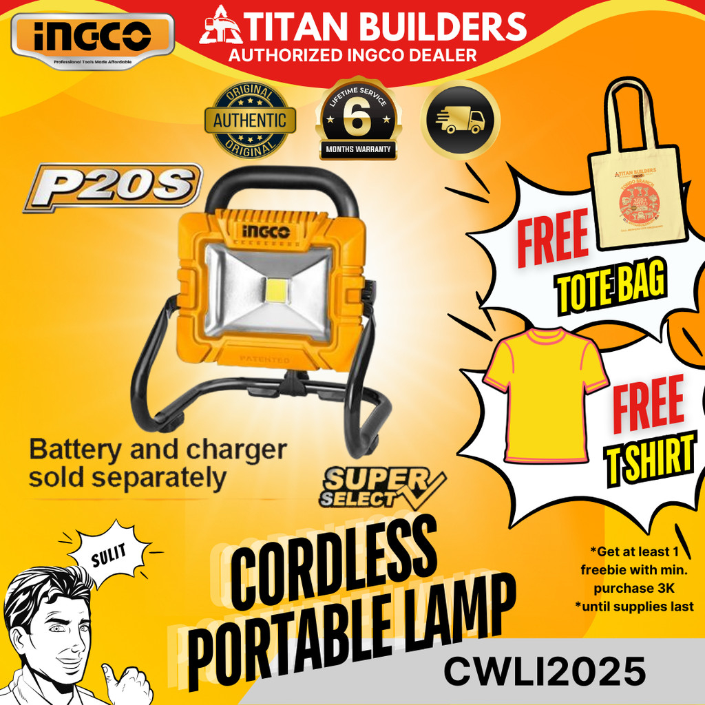 Ingco by Titan Portable Lamp 20V LED 20W 1800/900 lumens Battery sold ...