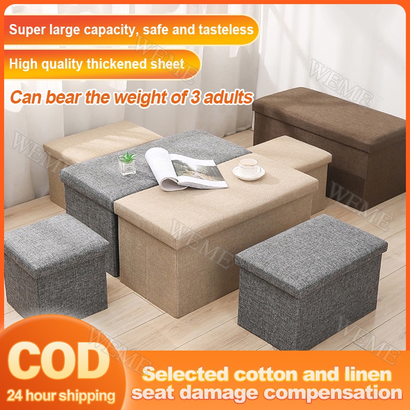 COD Multifunction Rectangular Cotton and Linen Storage Stool Can Sit ...