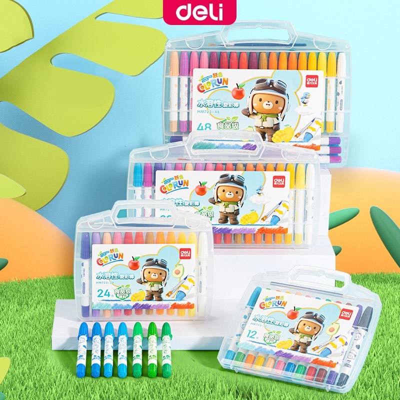 Deli 12/24/36/48 Colors Rotating Art Crayons Water-Soluble Food Grade ...