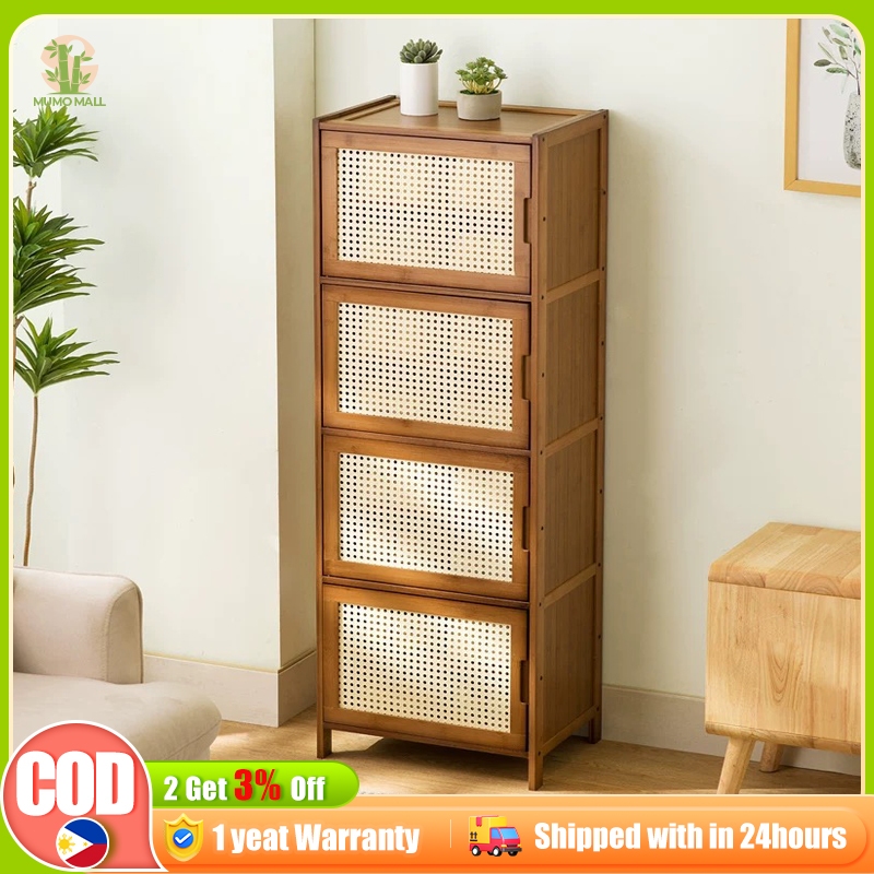 [On Hand] Bamboo Locker Bookshelf Cabinet Rattan Door Kitchen Living ...