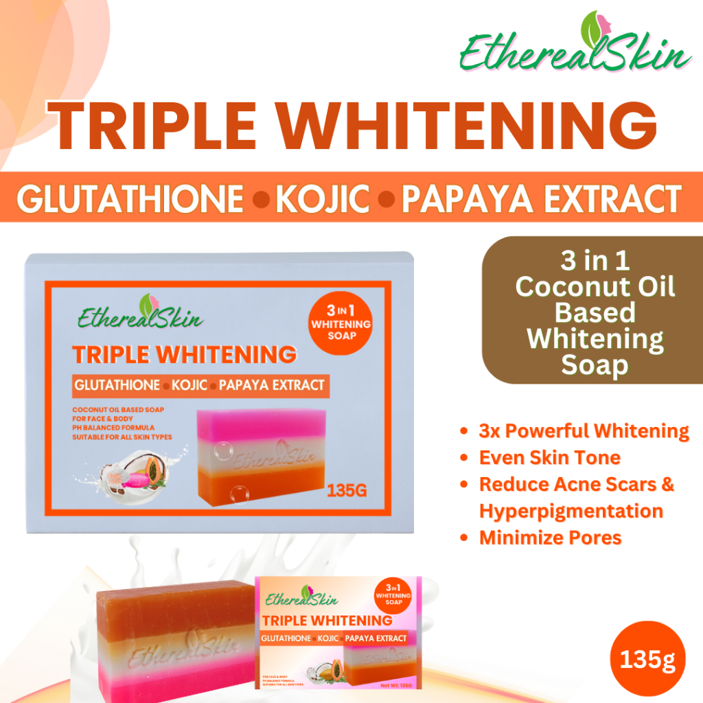 EtherealSkin Triple Whitening Soap Glutathaione Kojic Papaya 135G for ...