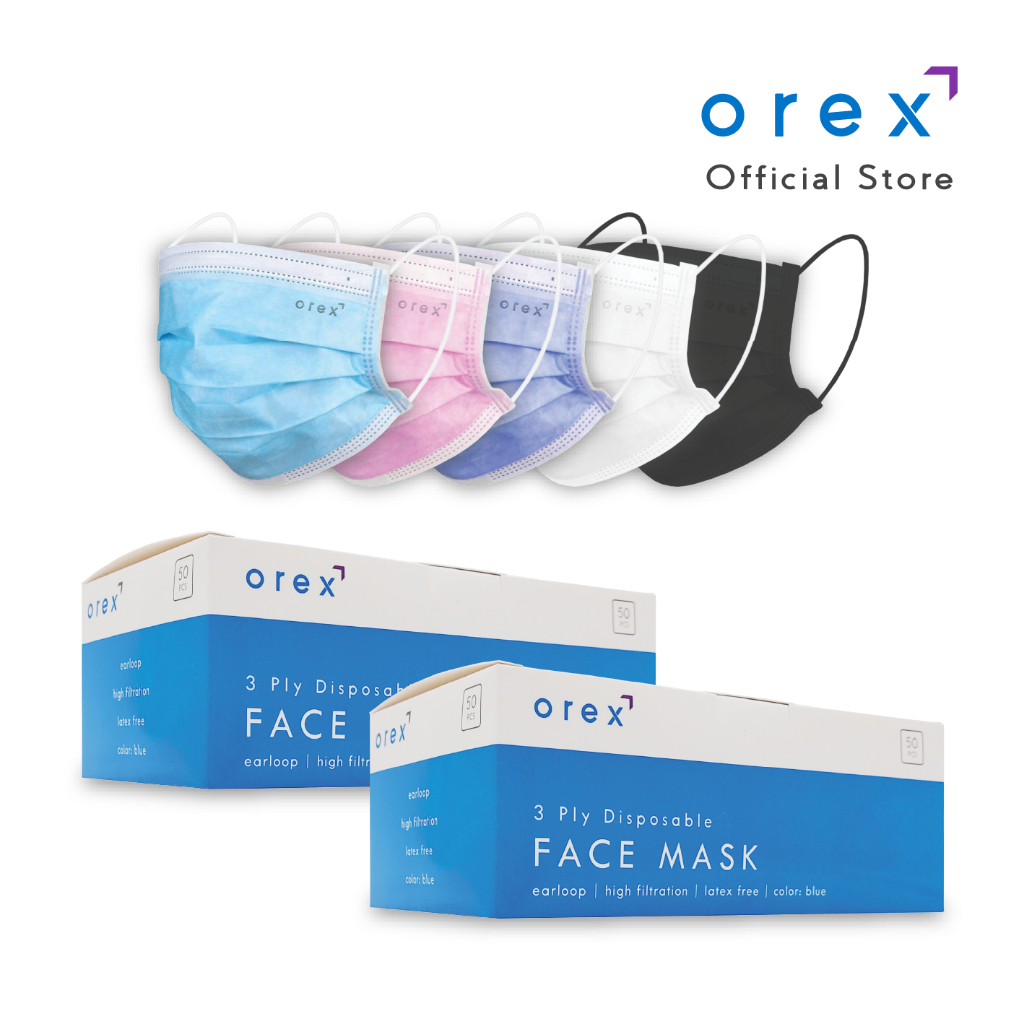 OREX 3 Ply Disposable Earloop Face Mask - 2 boxes (100 pcs) | Shopee Philippines