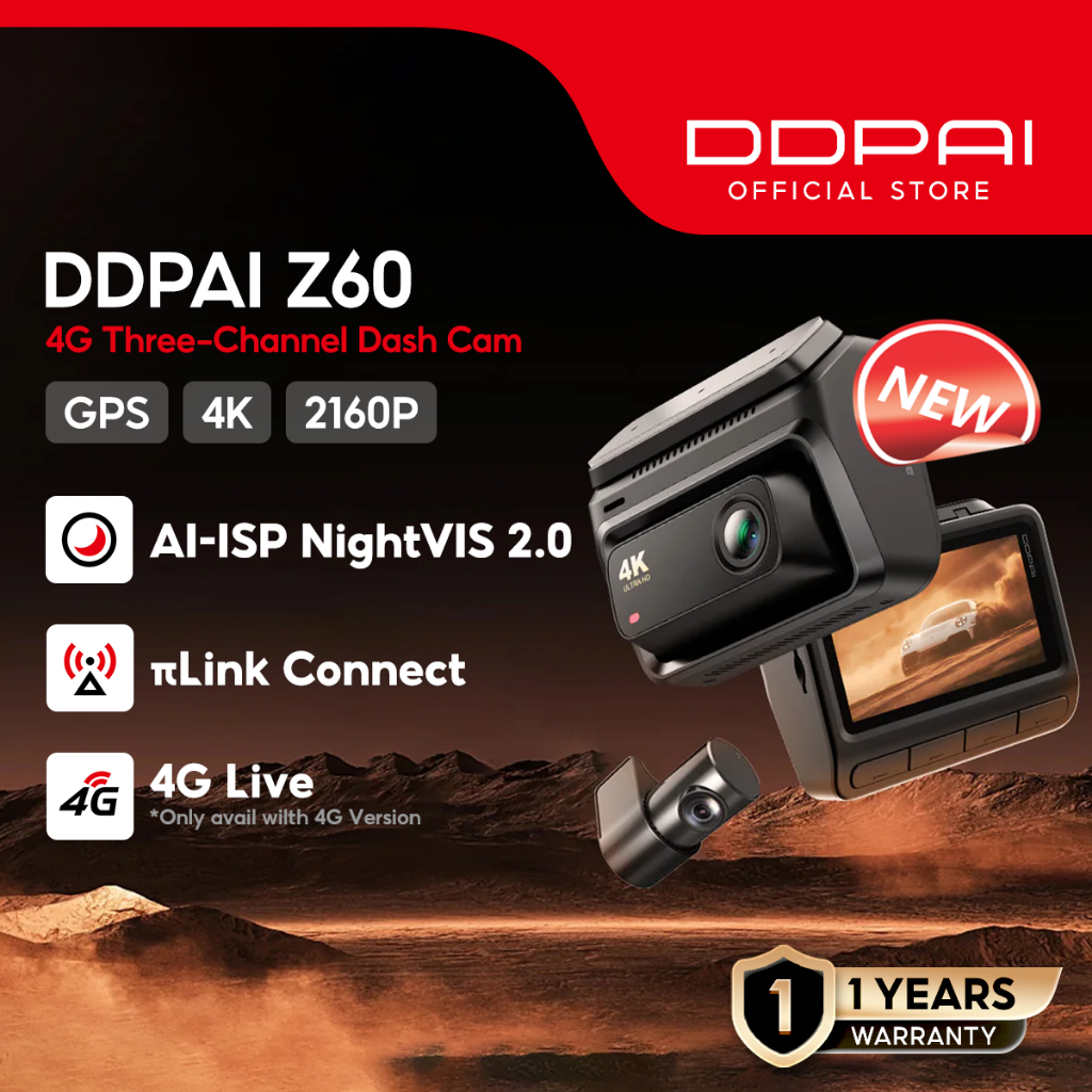 [NEW LAUNCH] DDPAI Z60 Dual 4K Ultra HD GPS 3 Channel Front & Rear Super Capacitor Dash Cam 4G ...