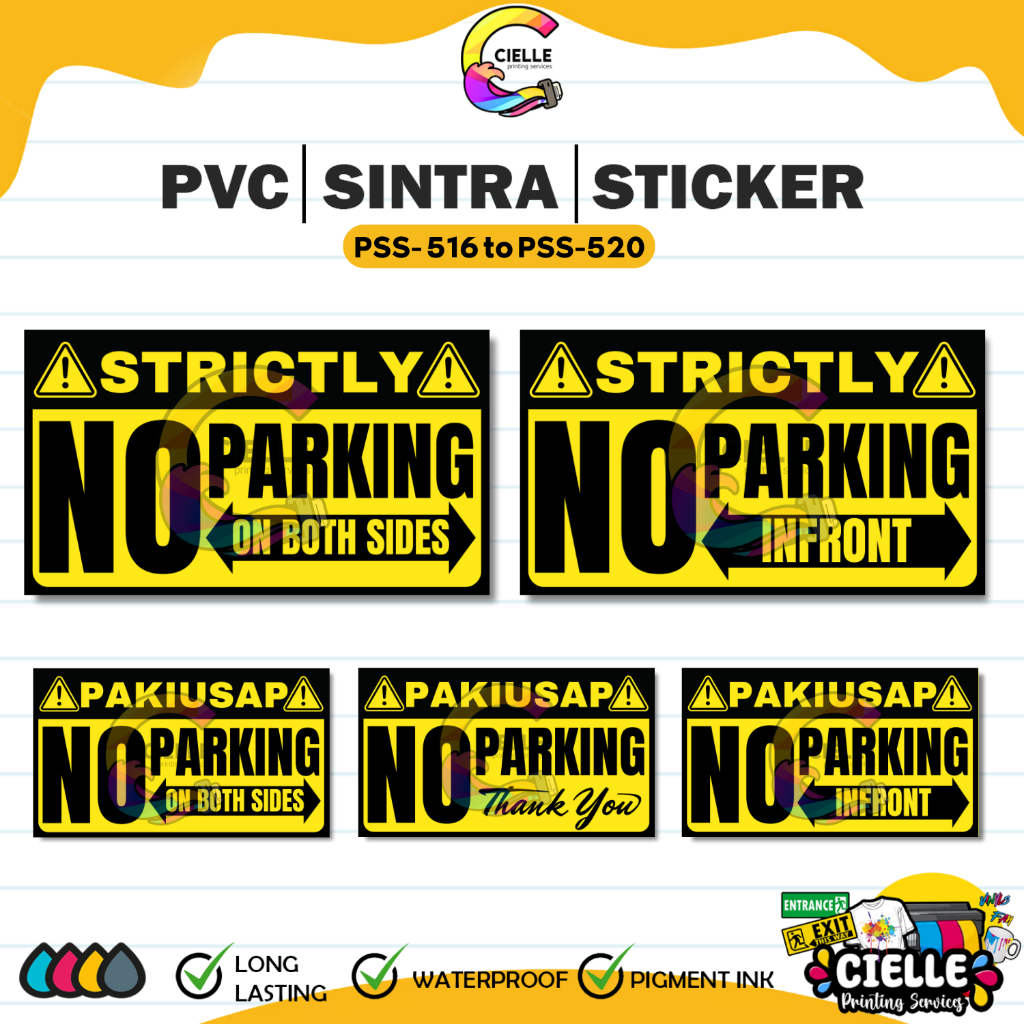 PVC │ SINTRA │ STICKER SIGNAGES (PSS-516 to PSS-520) - NO PARKING ...