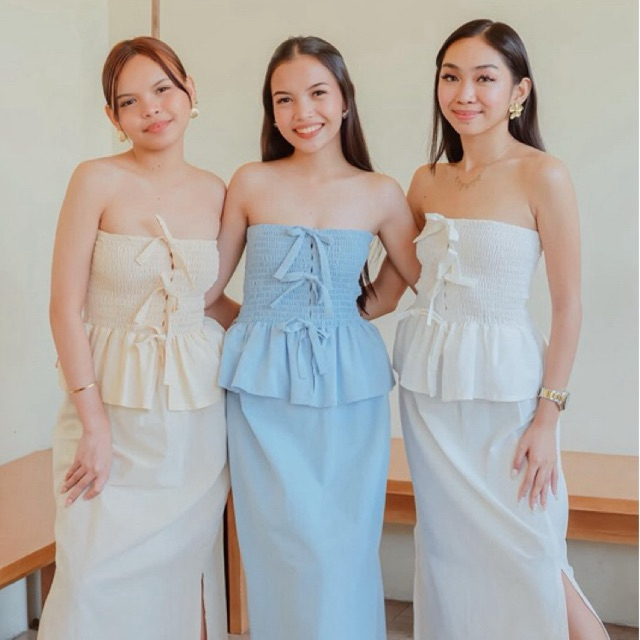 Charlotte Coords — Smocked Tube Peplum Top and Maxi Skirt with Slit Set ...