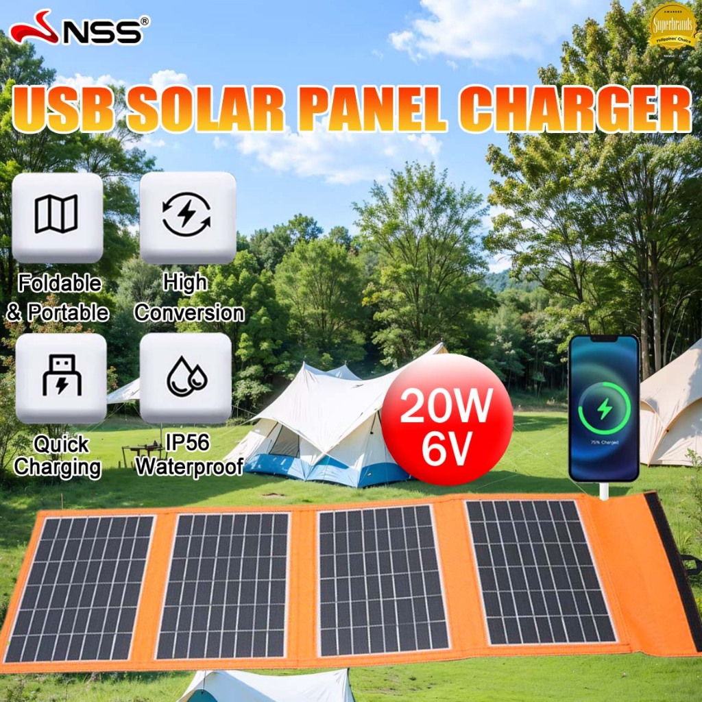 NSS USB Solar Panel Charger 6V 20W Portable Flexible Foldable ...