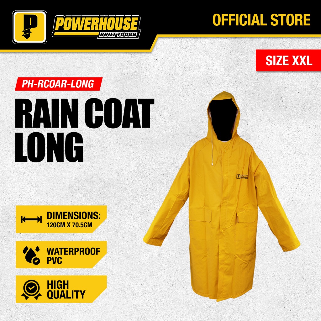 Powerhouse Long Rain Coat XXL PVC Hooded Raincoat Waterproof Kapote PH ...