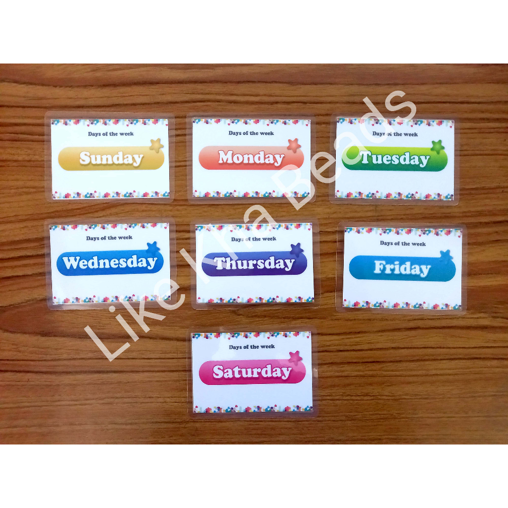 Laminated Flash cards for kids Days of the Week ( 2.5 inches x 4 inches ...