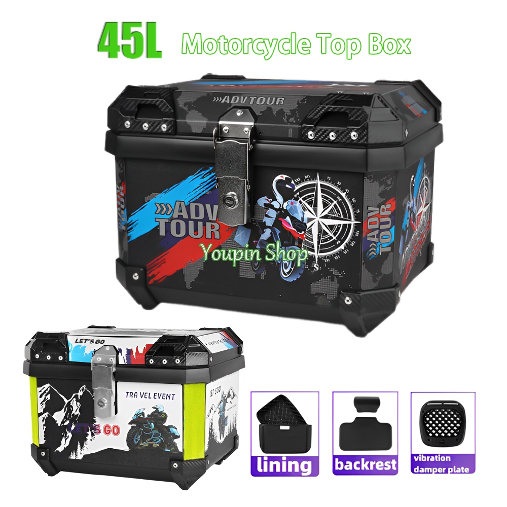 Motorcycle Top Box 36L/45L Large Capacity Universal Motorcycle Tail Box ...