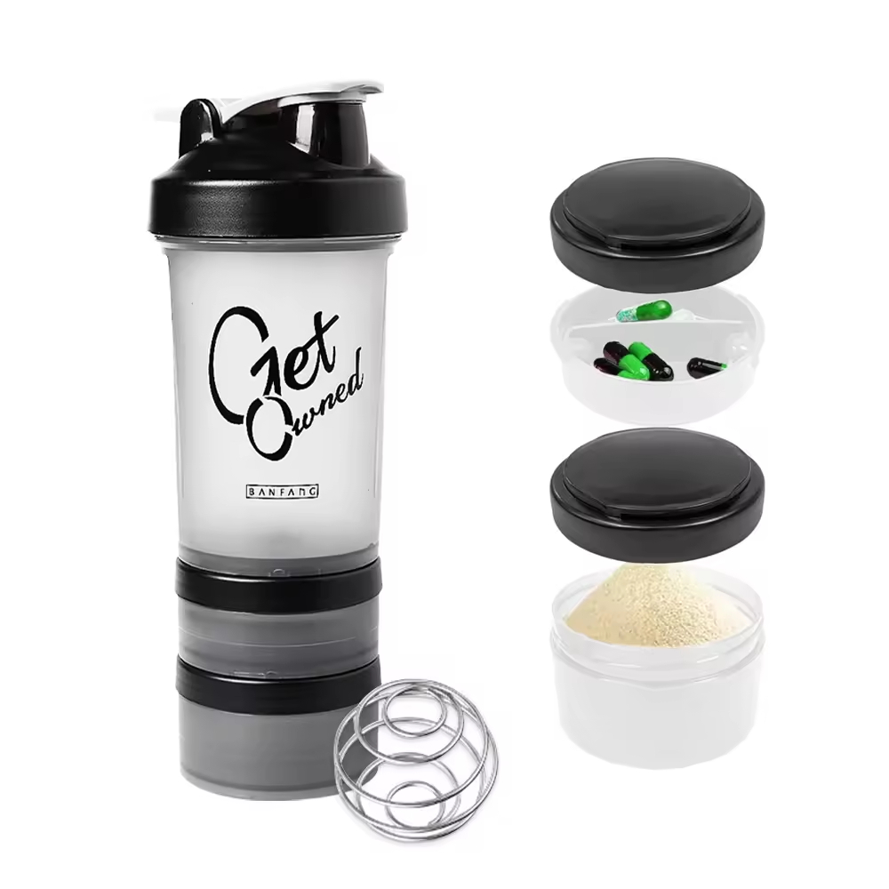 Protein Shaker Fitness Bottle 500ml 3-Layer Twist Gym Workout Bottles w ...