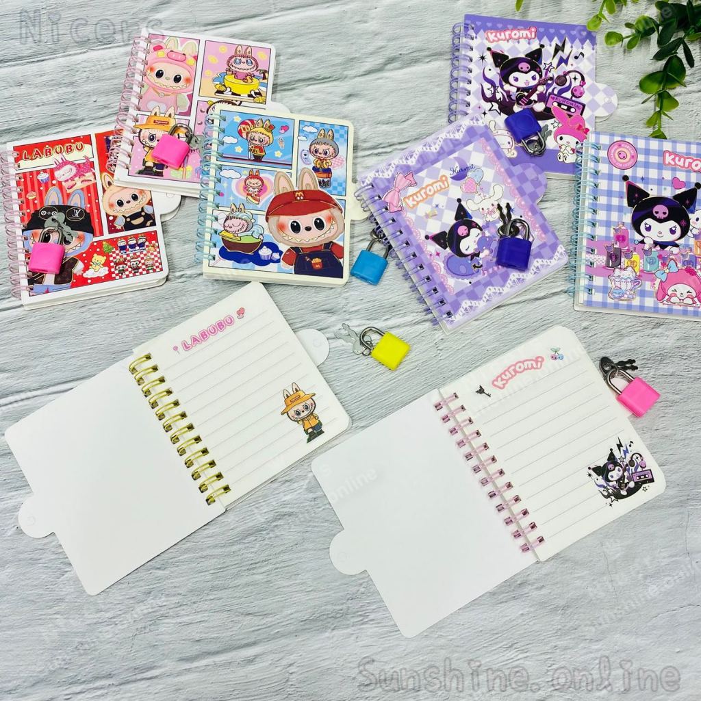 A7 Diary Mini Notebook With Lock Coil Book Sanrio and Labubu 60sheets ...