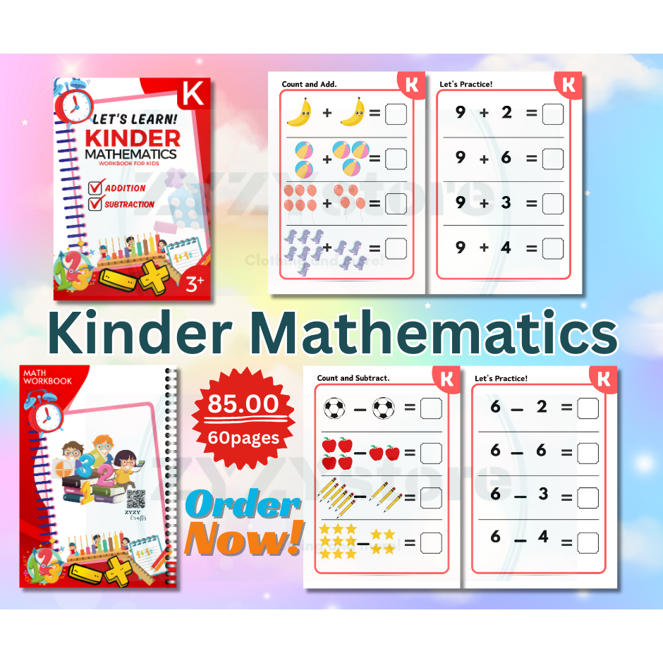 Kinder Mathematics Workbook Addition and Subtraction with colored ...
