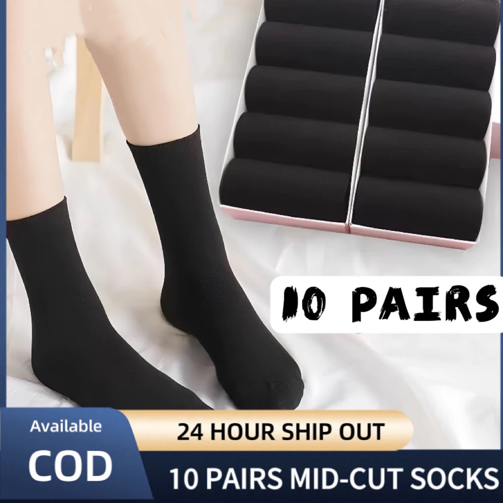SYK 10pairs Socks for Men sport medyas Mid-Cut white sock Unisex Cotton ...
