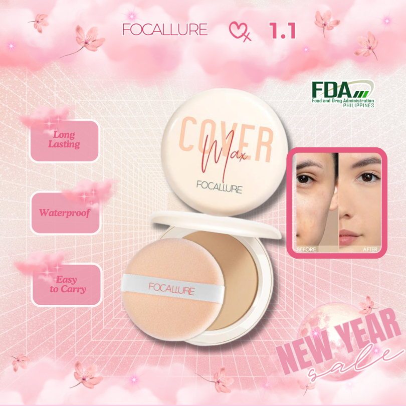 FOCALLURE Waterproof Powder Compact Perfect Cover Oil Control Matte Dry ...