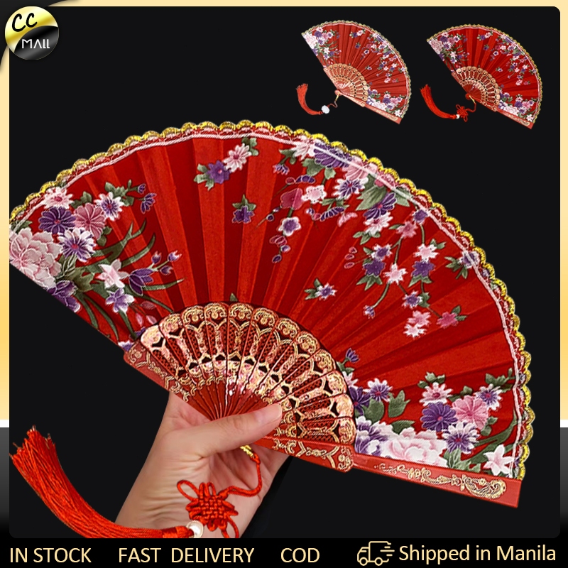 Chinese style silk cloth gold edge fan Chinese traditional dance ...