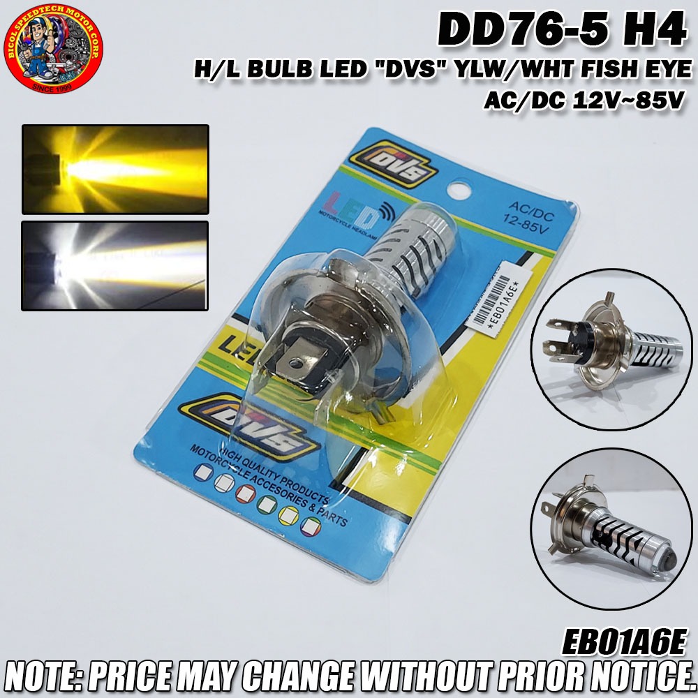 H/L BULB LED "DVS" YLW/WHT FISH EYE DD76-5 H4 (EB01A6E) | Shopee ...