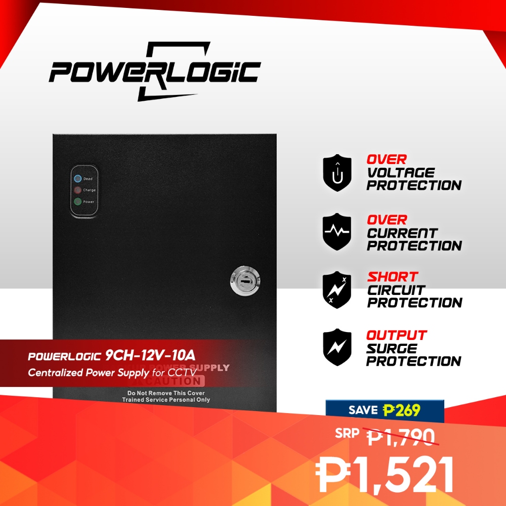 POWERLOGIC Centralized Power Supply for CCTV (9CH,12V,10A w/ Power ...