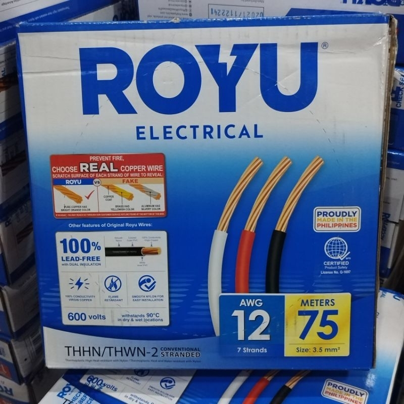 ROYU ELECTRICAL WIRE THHN/THWN STRANDED #12 (75 Meters) | Shopee ...