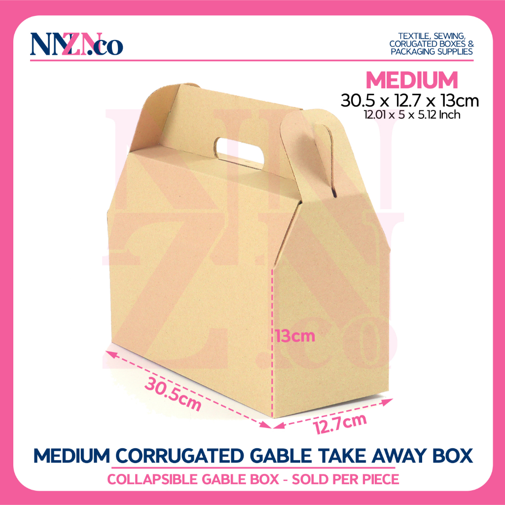 NNZN Medium Corrugated Gable Box Takeaway Box Takeout Box Lechon Box Pastry Box - 30.5x12.7x13cm ...