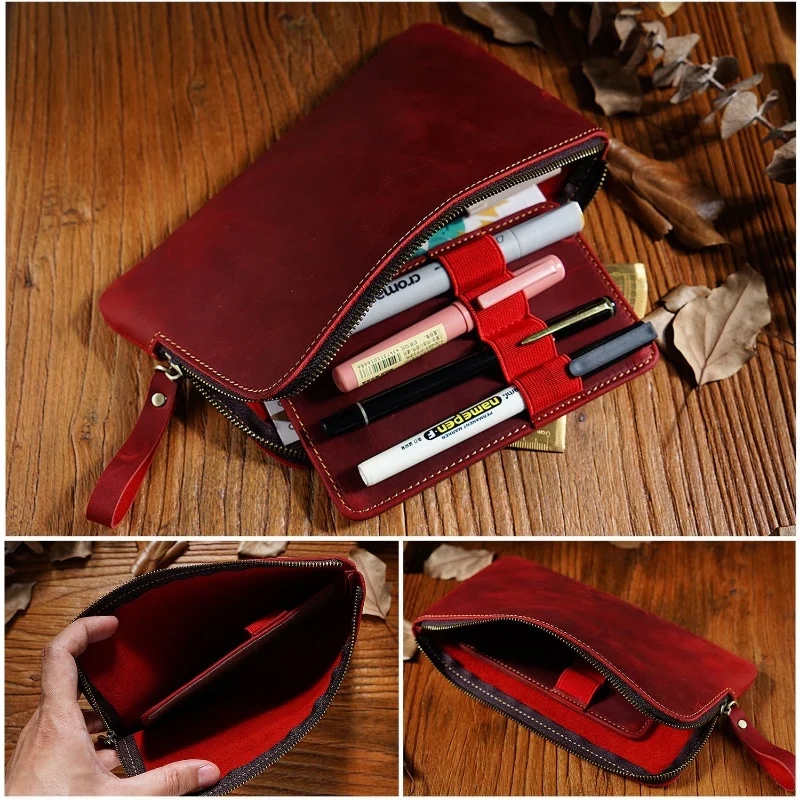 Slip and Zip Leather Pen Pouch / Pen Sleeve and Pen Case for 4 Pens ...