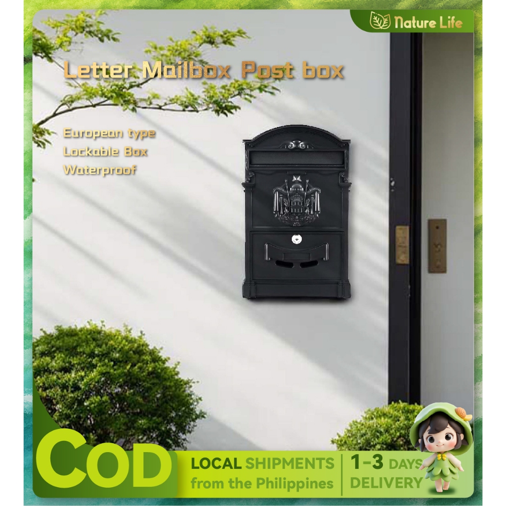 Letter Mailbox Post Box with Waterproof and Lockable Box with European ...