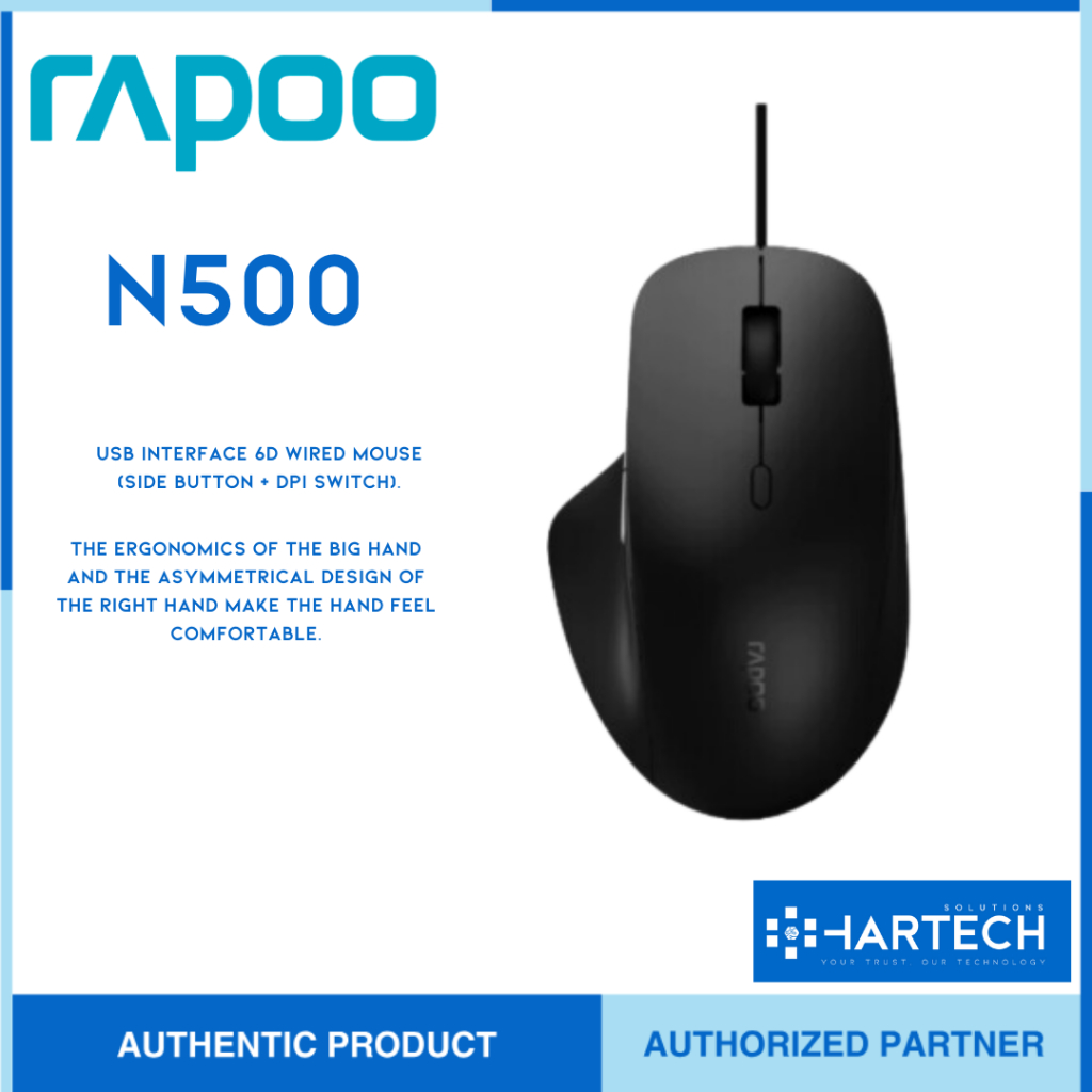 Rapoo N500 Wired Silent Mouse with Adjustable 3600 DPI Sensor | Shopee Philippines