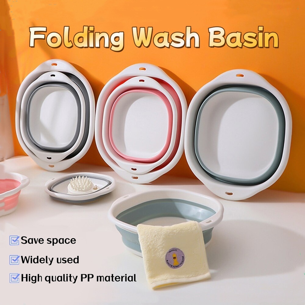 Portable Folding Washbasin Household Hangable Silicone Plastic Basin Folding Washing Laundry ...
