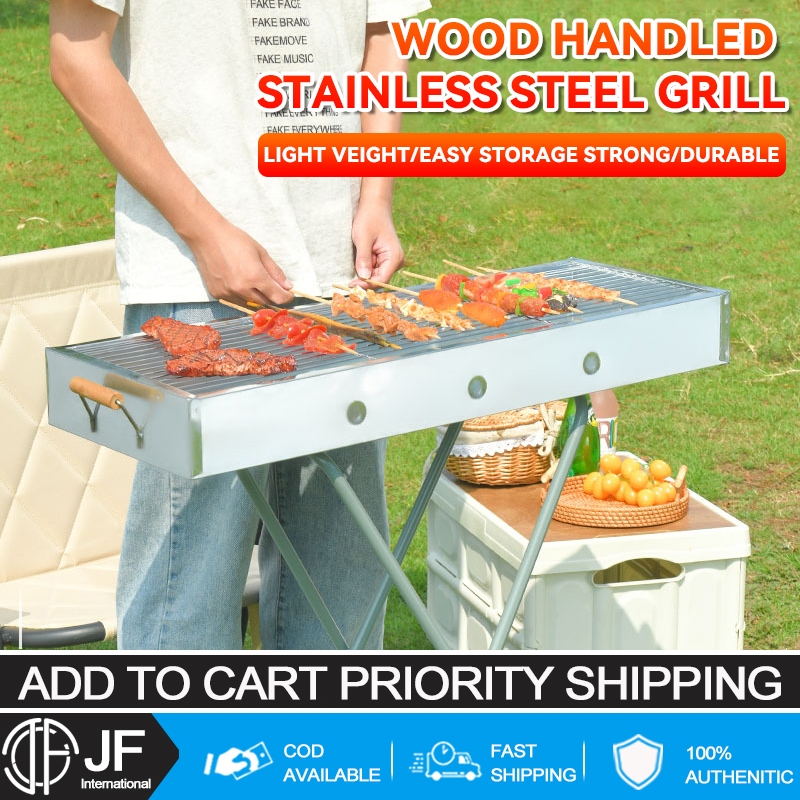 Barbecue Griller BBQ Grill with stand Stainless Foldable Ihawan Wooden ...