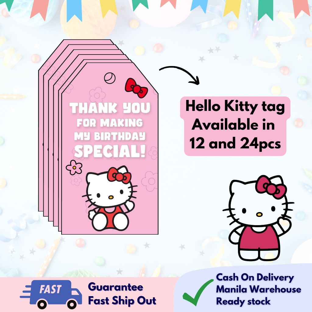Partify 12pcs HELLO KITTY Gift tag theme gift tag cards for kids ...