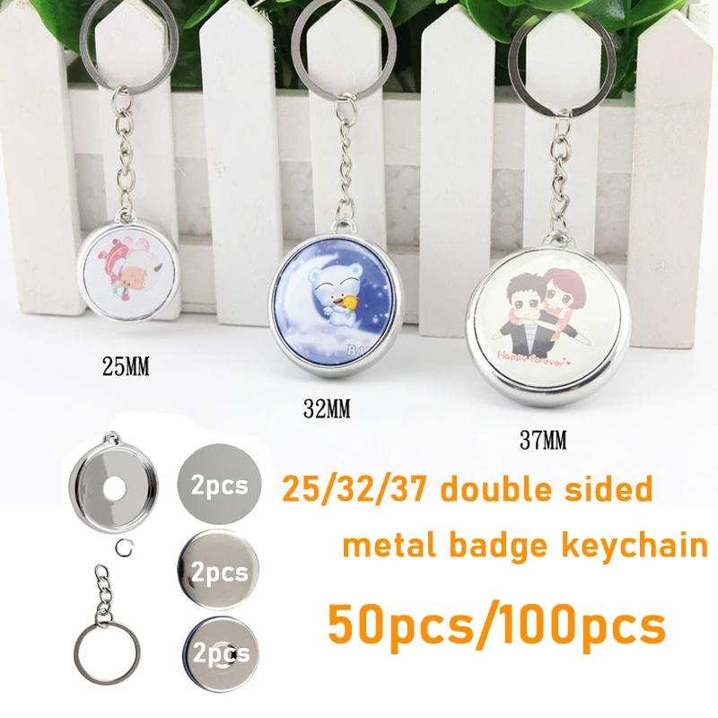 50pcs 100pc 25/32/37mm double-sided electroplated metal keychain Metal ...