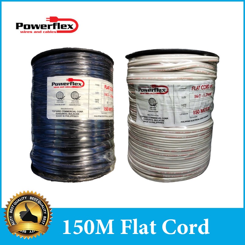 Powerflex Flat Cord 150M #16 #18 #22 White/Black 100% Pure Copper ...