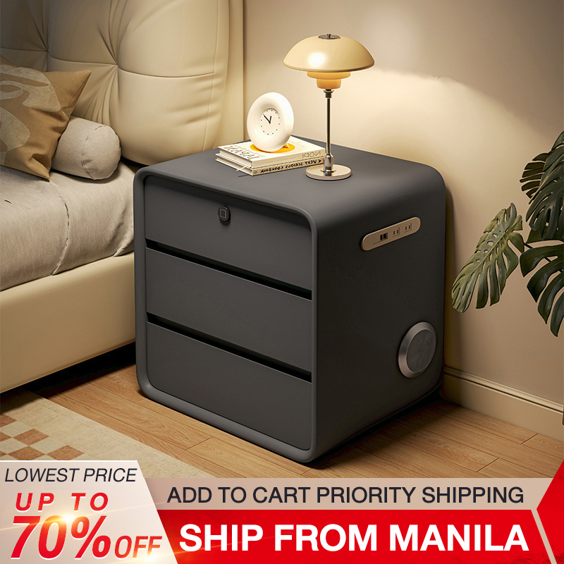 Smart bedside table, simple and modern, multi-functional solid wood ...