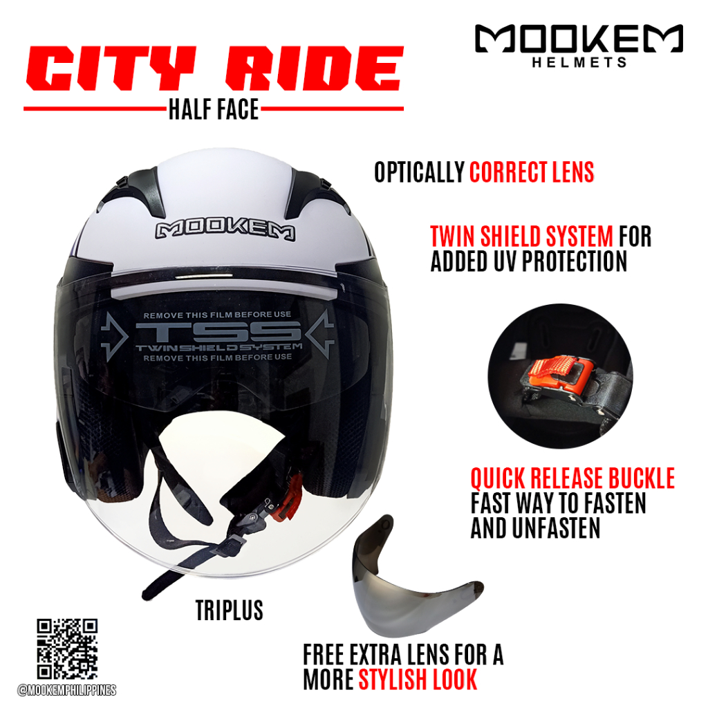 Mookem Helmets - Halfface Helmet - City Ride TRIPLUS - Z003 with FREE ...