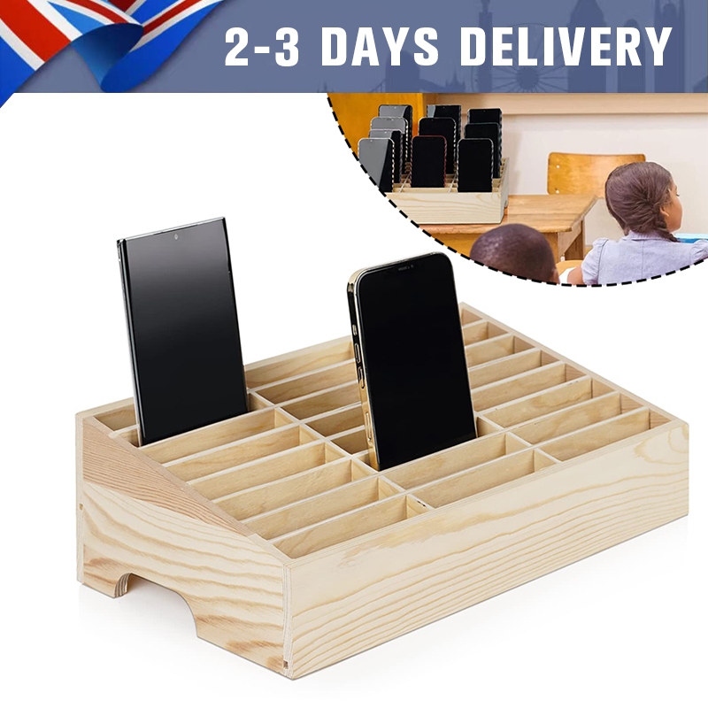New 24 Grid Mobile Phone Storage Box Wooden Desktop Phone Rack Display ...