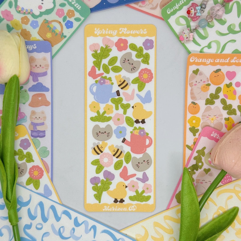 spring flowers | cute aesthetic cat cottagecore garden sticker sheet ...