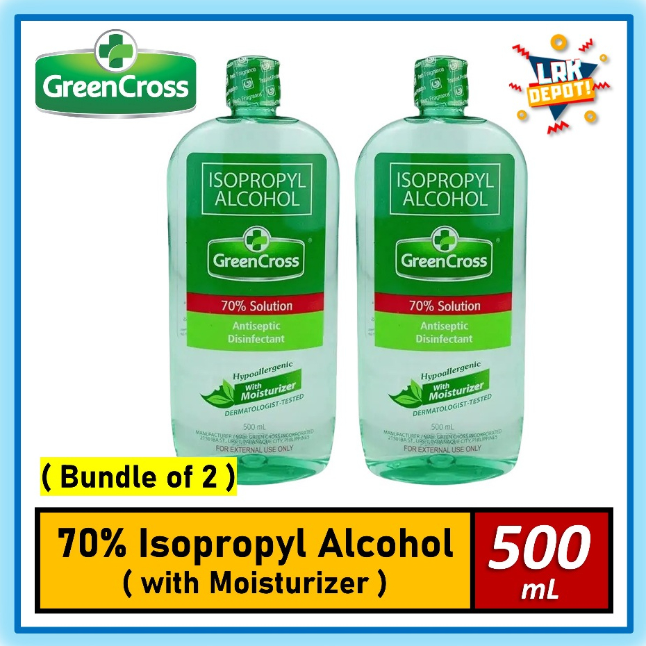 (BUNDLE of 2) GreenCross 70% Isopropyl Alcohol with Moisturizer - 500 mL (Green Cross) | Shopee ...