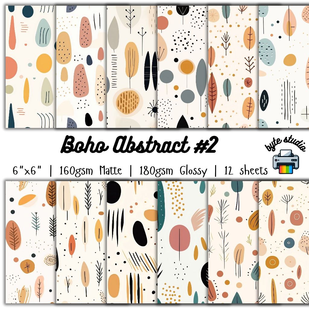 12 Sheets Boho Abstract #2 by byte studio | Cardstock Craft Paper Junk ...